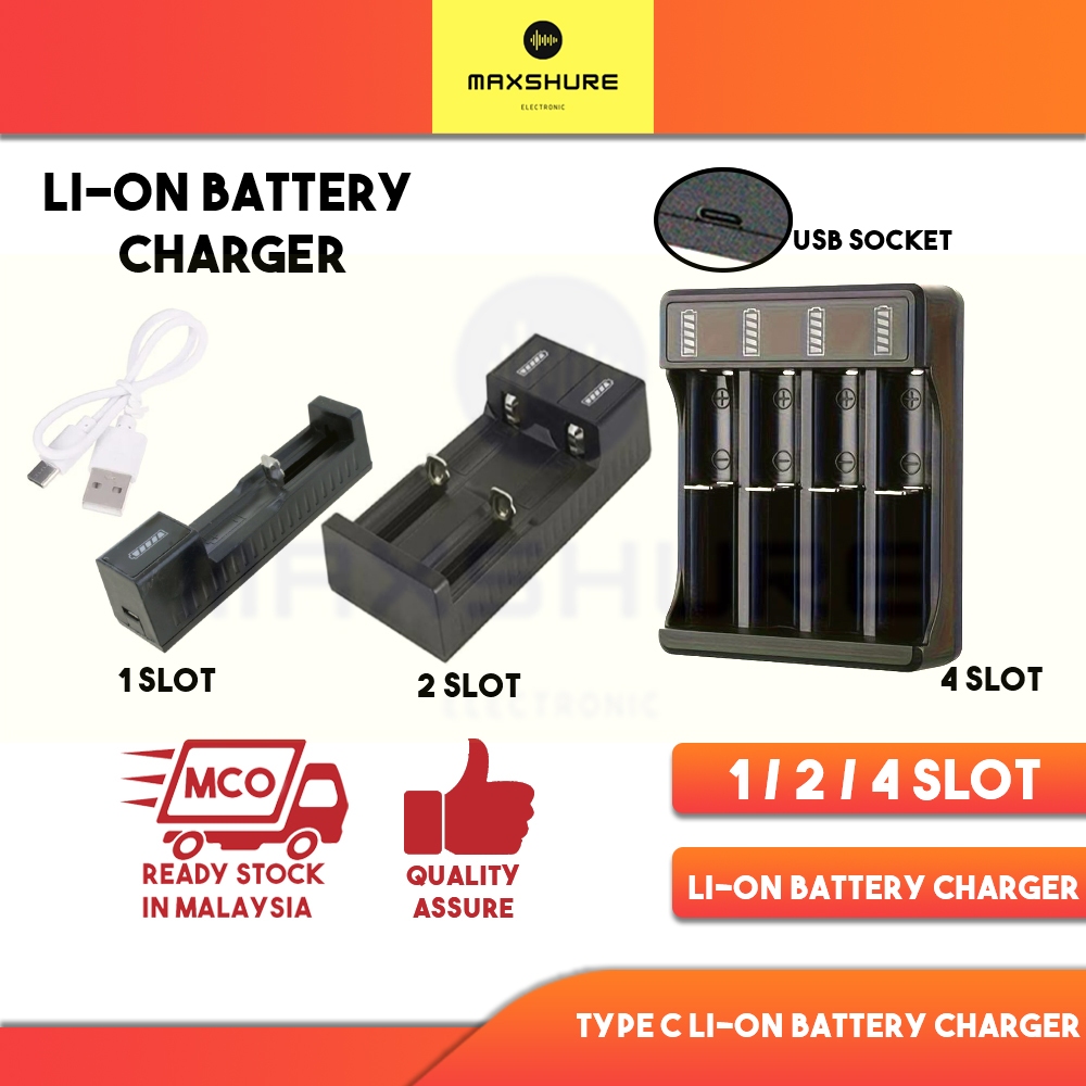 [Maxshure] 18650 Lithium 1 / 2 / 4 Slot Universal Smart Charger / 3.7v ...