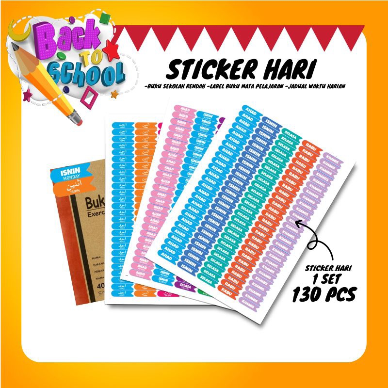 Sticker Hari dalam seminggu days stiker untuk tampal di buku latihan ...