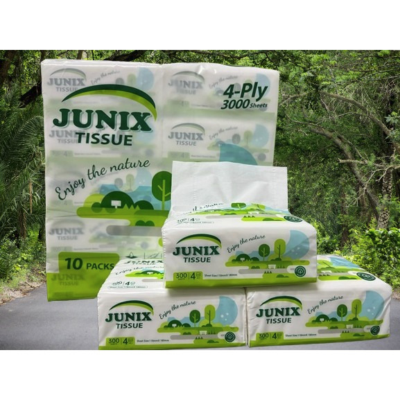 JUNIX Facial Tissue 🔥10-in-1 Pack🔥4-ply × 75pulls= 300pcs/Napkins ...