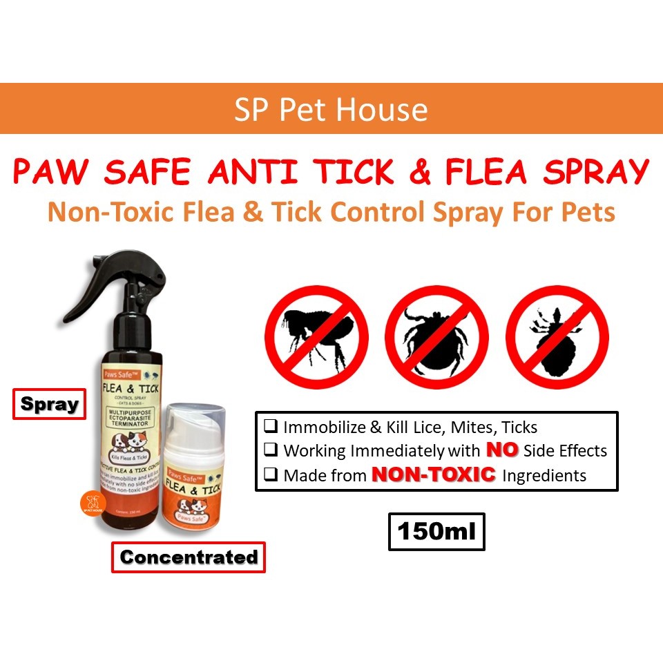 Paw Safe NON-TOXIC Anti Flea & Tick Spray 150ml / Concentrated Flea & Tick Liquid 30ml - Ubat ...