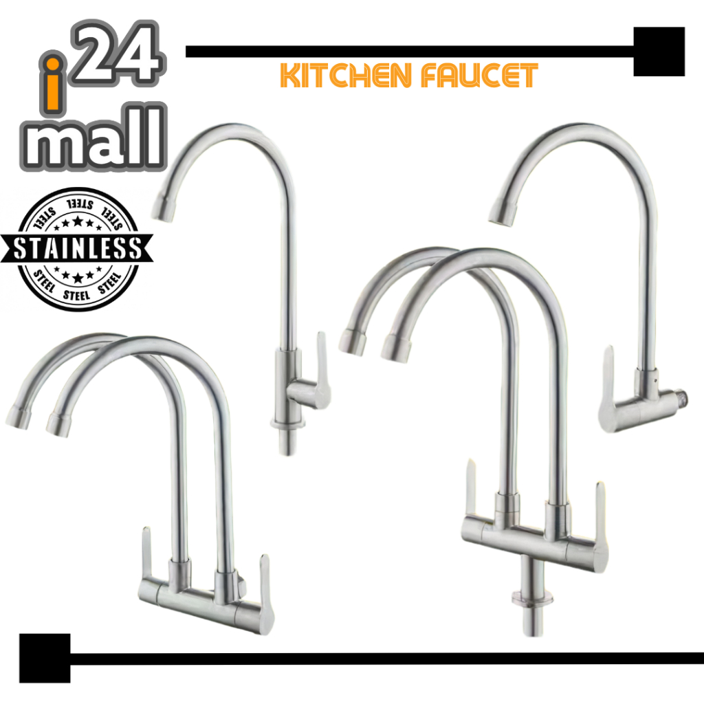 Kitchen Sink Faucet Basin Tap Pillar Wall Twin Double Water Tap ...