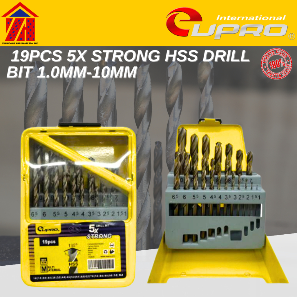 Eupro 19Pcs 5x Strong Hss Drill Bit 1.0mm-10mm Drill Bit Besi | Shopee ...