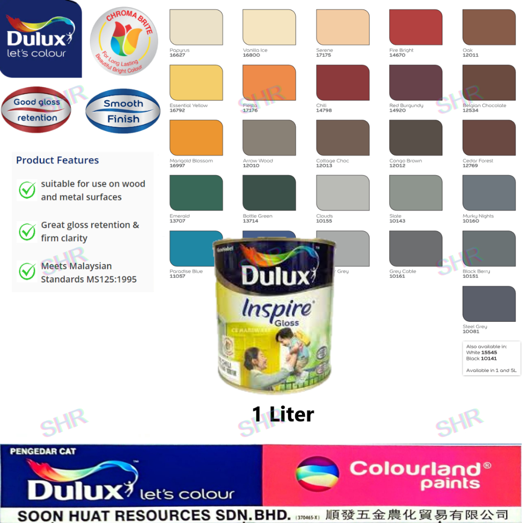DULUX(ICI) Inspire Gloss High Sheen Finish 1 Liter Wood & Metal Paint ...