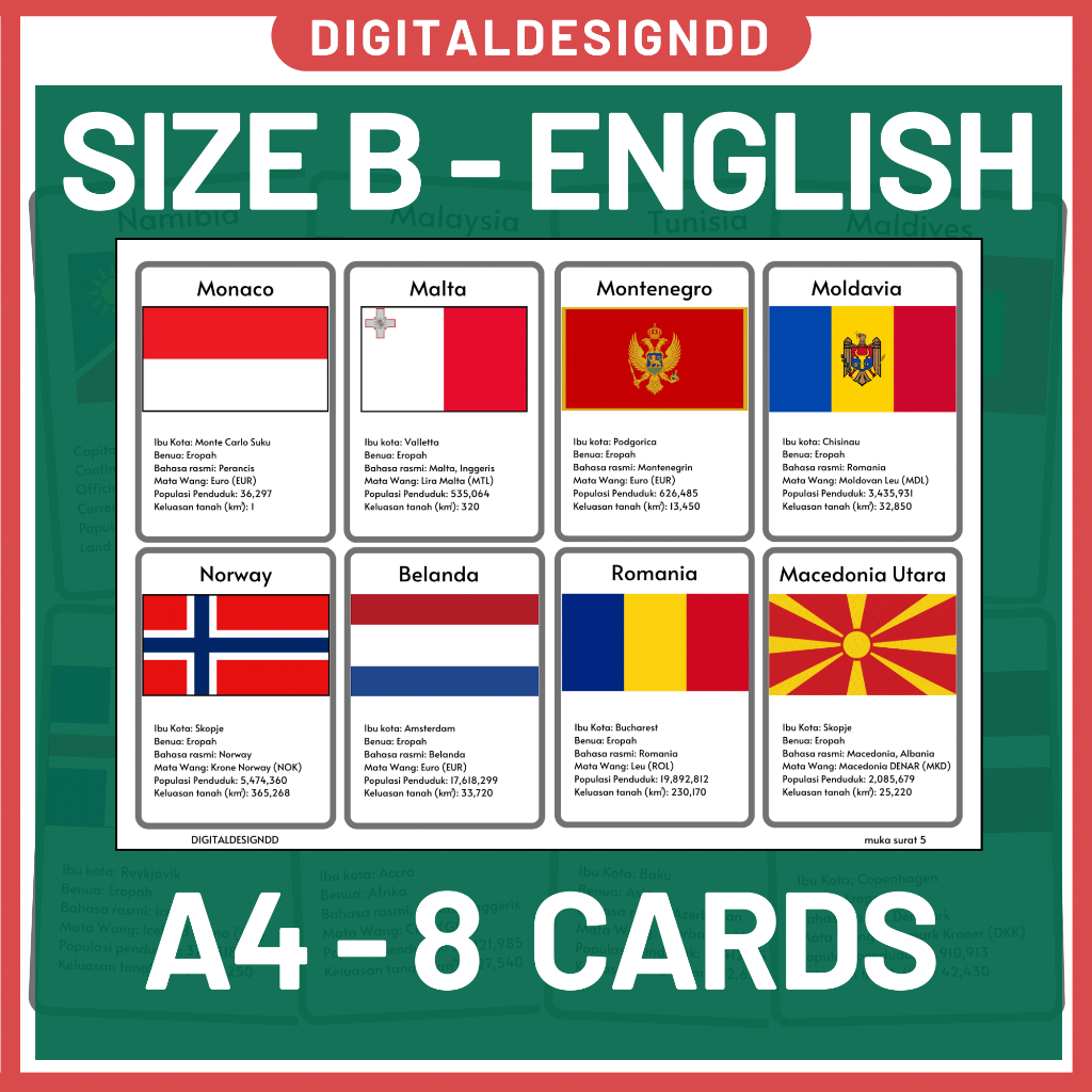 PDF Printable Country World Flags Flash Cards for kids Bendera Malaysia ...