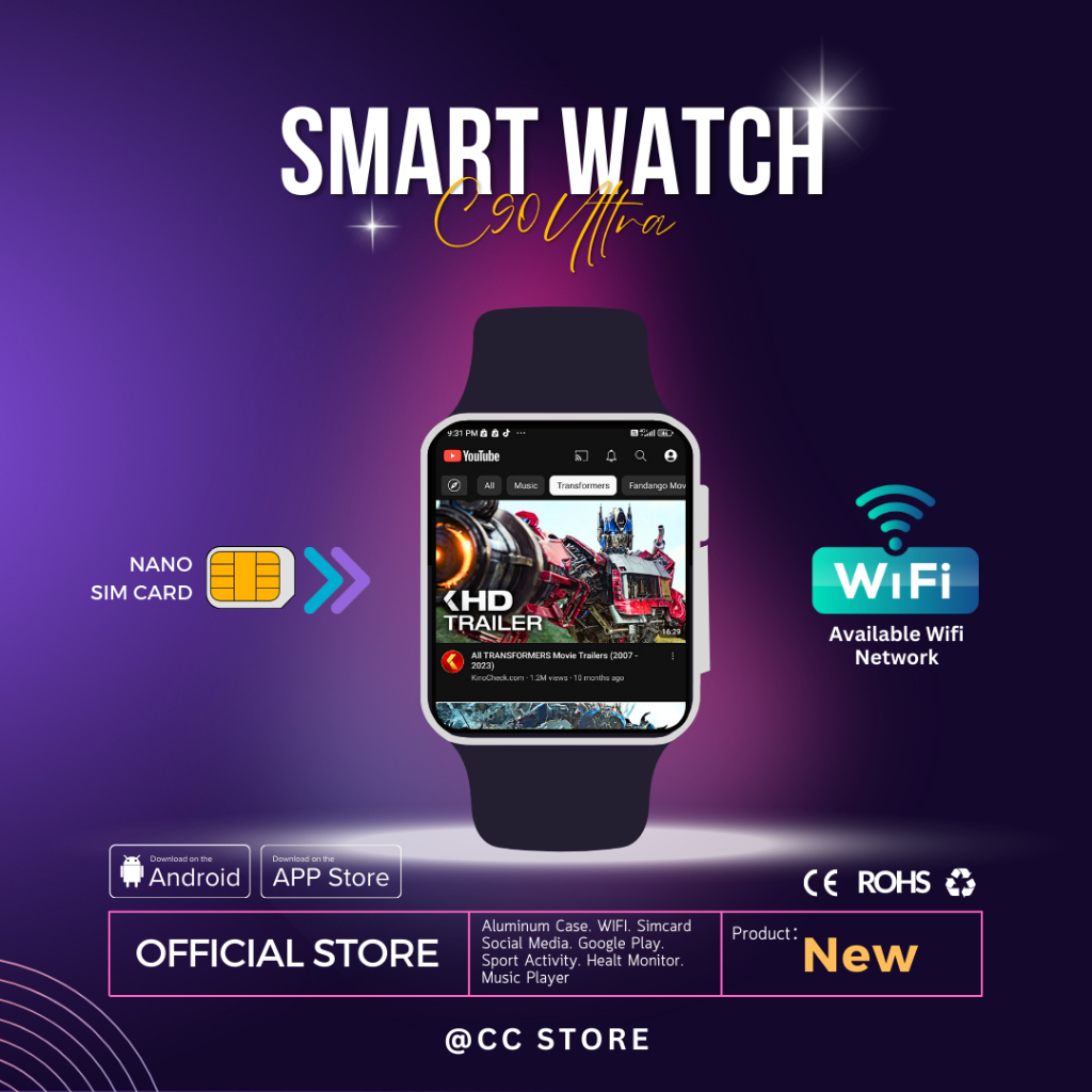 New Smart Watch N80 With Amoled Android Play Store Wifi Sim Card Gps ...