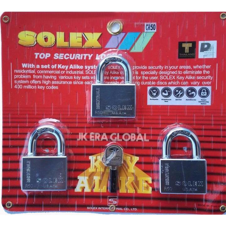 SOLEX PADLOCK SET PAD LOCK 50MM X 3 PCS (KEY-ALIKE) ORIGINAL | Shopee ...