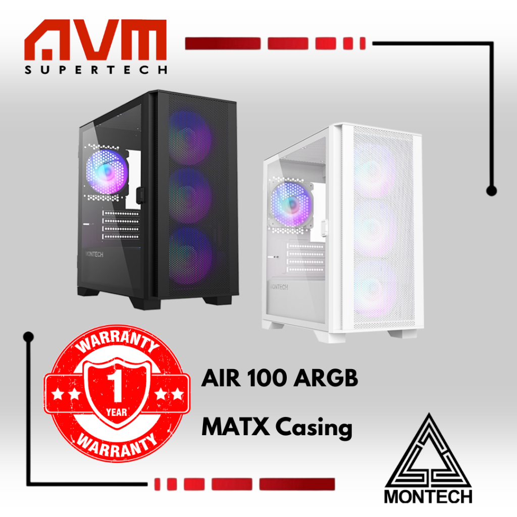 AVM MONTECH AIR 100 ARGB MATX Case PC Desktop Casing - Black / White ...