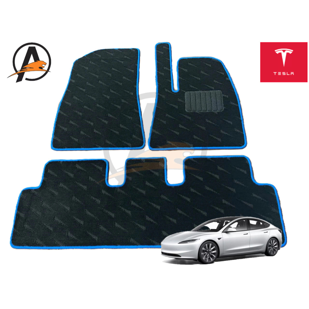 Tesla, Premium 3D Carpet. Black Maxigrip, Nylon/Blue. Car Mat Tesla ...