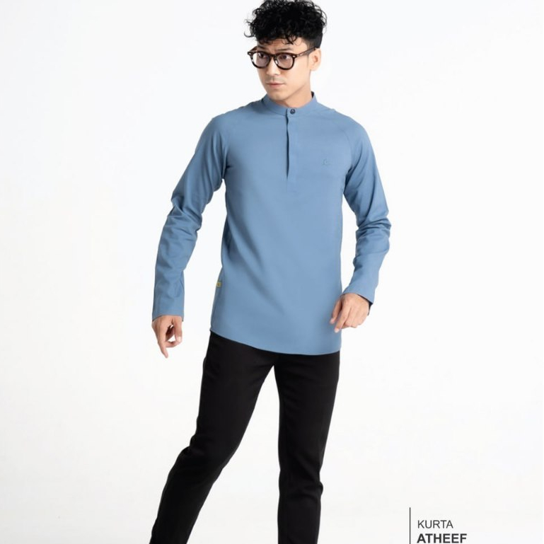 KURTA ATHEEF ( DENIM BLUE ) ELRAH | Shopee Malaysia