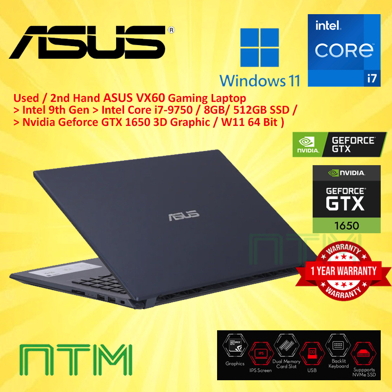 #1409 Used Asus VX60G Vivobook Gaming Intel Core i7-9750H 8GB 512GB SSD ...