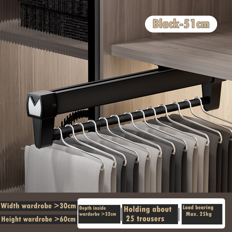 Pull Out Pant Closet Telescopic Wardrobe Rail Hanger Rack Heavy Slide ...