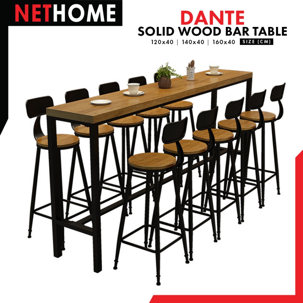 ⚡️NETHOME⚡️Dante Solid Rubber Wood Bar Table / Meja Panjang / Dining ...