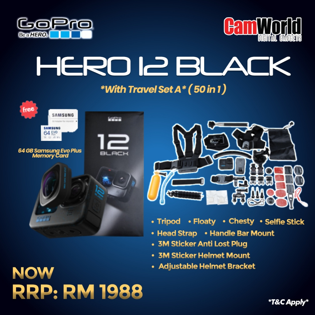 GOPRO HERO 12 With Travel Set A (50 in 1) Kits (Gopro Malaysia ...