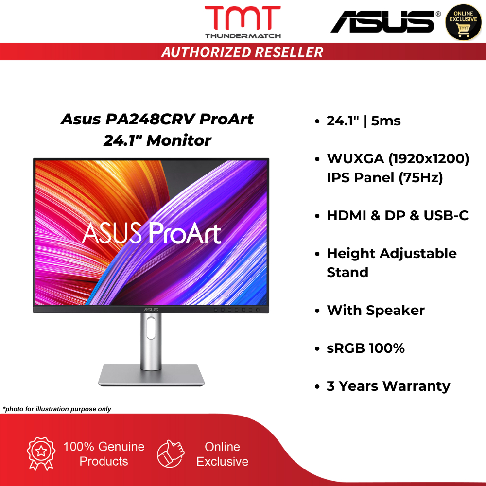 Asus PA248CRV ProArt 24.1" Monitor | 5ms | WUXGA (1920x1200) | 75Hz ...