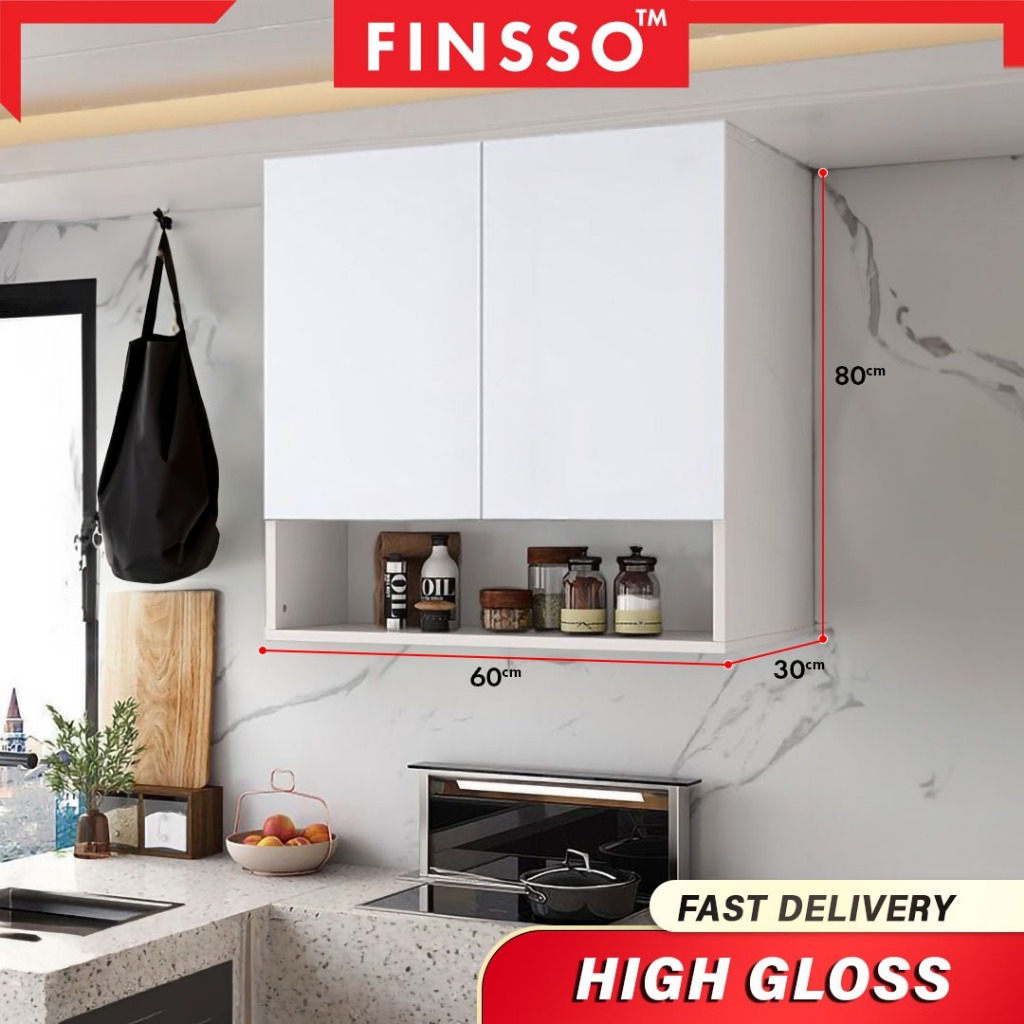 Finsso : 30cm High Gloss Kitchen Cabinet with Waterproof Surface with Shelves/ Kitchen Wall Rack ...
