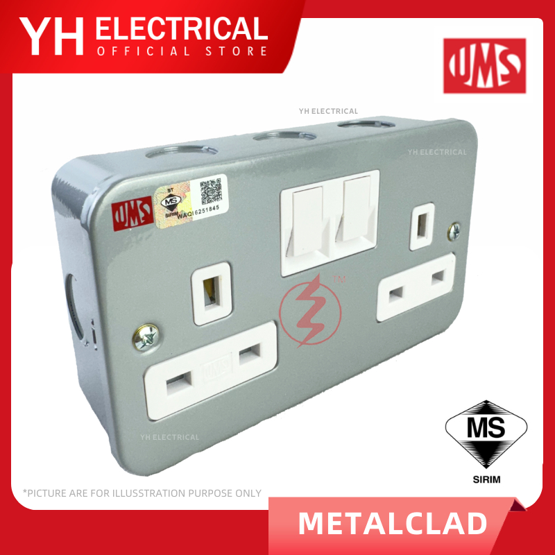 UMS METAL CLAD Double/ 2Gang 13A SP Switched Socket Outlet (SIRIM)(2213M) Industrial Besi Switch ...