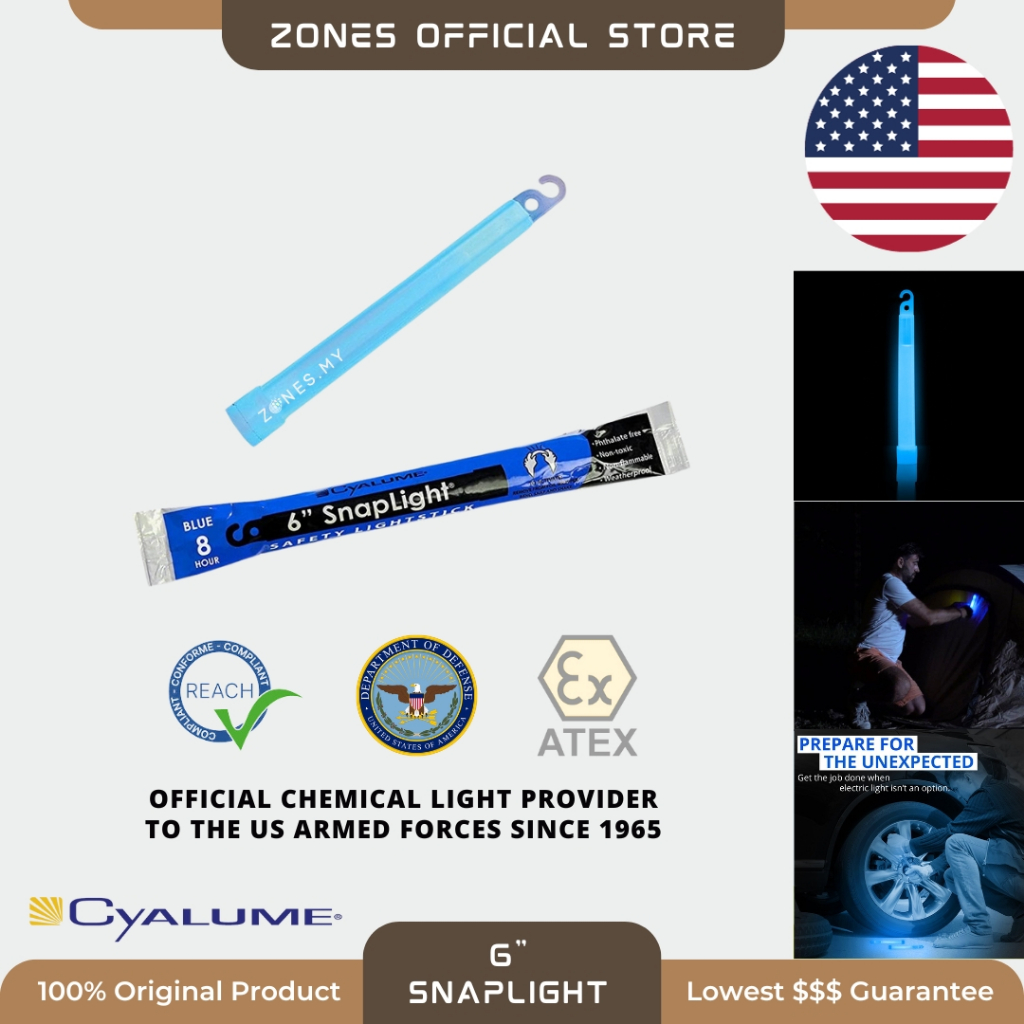 BLUE | 🇺🇸 Cyalume 6" SnapLight Glow Light Stick | 8 Hours | Night Time ...