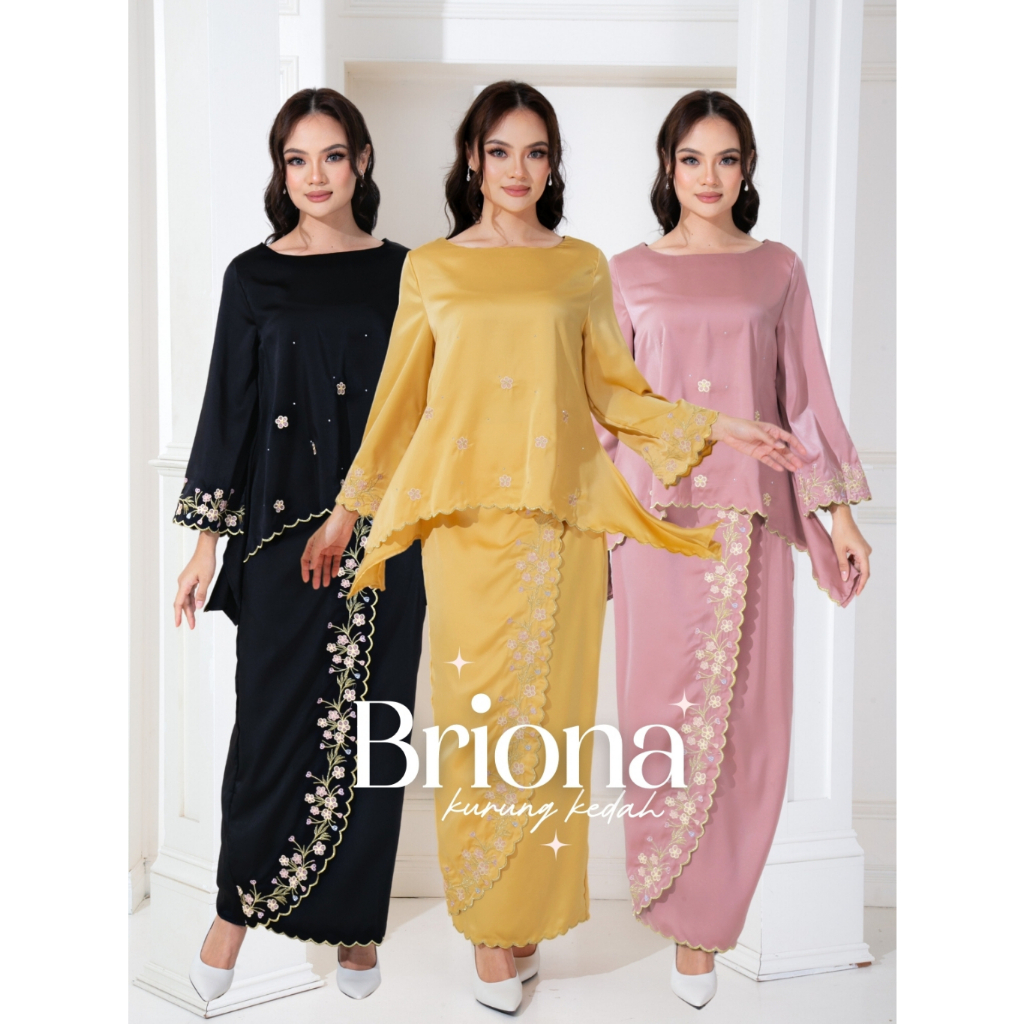 BRIONA KURUNG Baju Raya 2024 Baju Kurung Kedah Satin Silk Sulam Emas ...