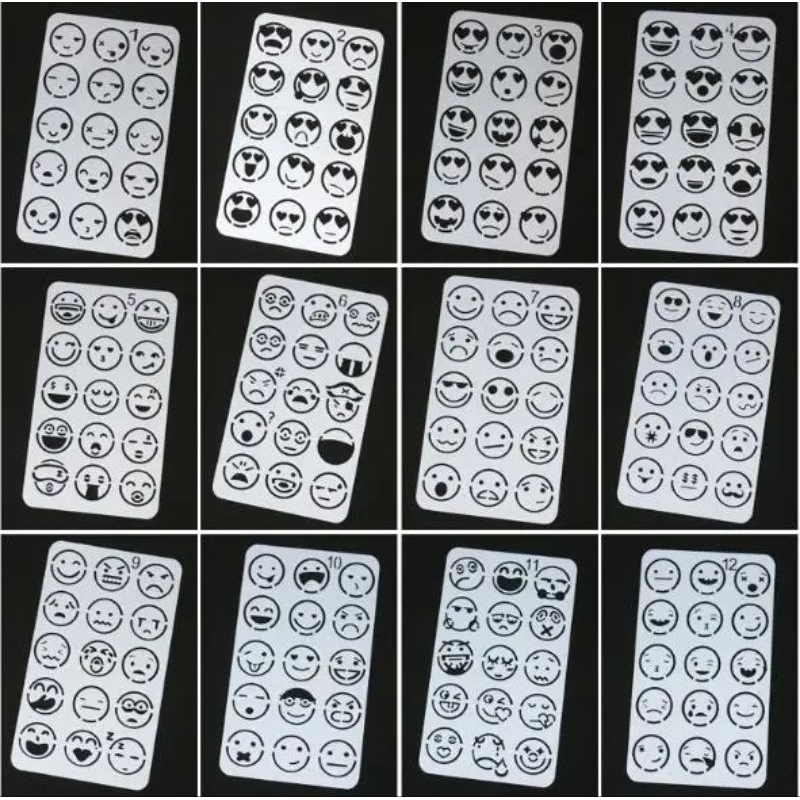 T39. (12 DESIGNS) EMOTION EMOJI SOFT TEMPLATE STENCIL DRAWING JOURNAL ...