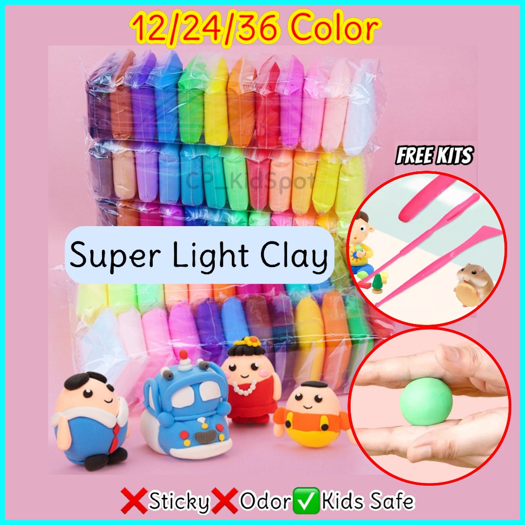 Super Light Clay 12/ 24/ 36 Colours Non Toxic Air Dry Clay Polymer Clay Modelling Clay Tanah ...