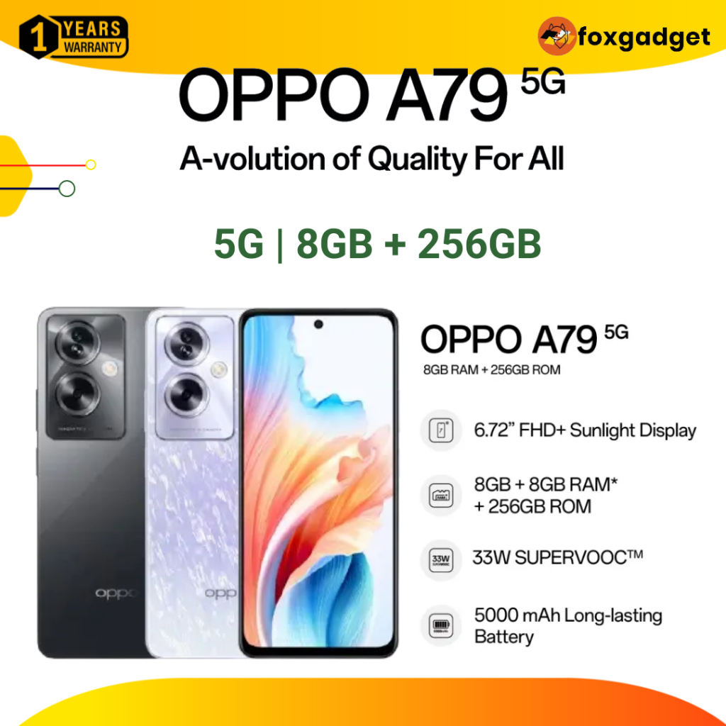 OPPO A79 5G (8GB RAM + 256GB ROM) l 33W SUPERVOOC l 5000mAH l 6.72 FHD+ Sunlight Display | 100% ...