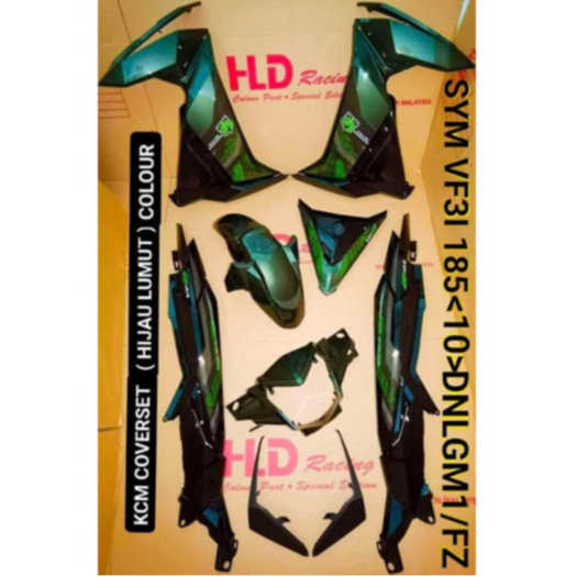 COVER SET MOTOR SYM 185 VF3I HLD BRAND HIJAU LUMUT/BLACK BATIK DESIGN ...