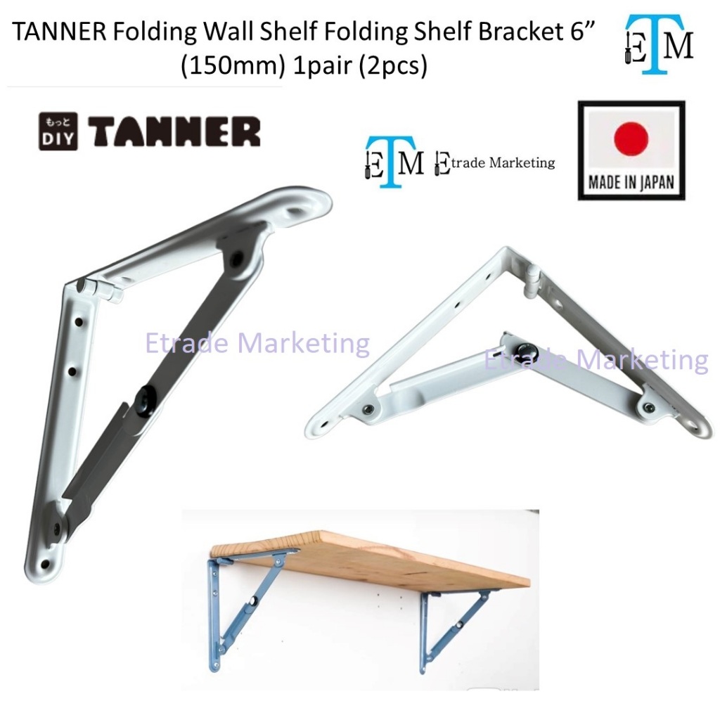TANNER Folding Wall Shelf Folding Shelf Bracket 6” (150mm) 1pair (2pcs ...