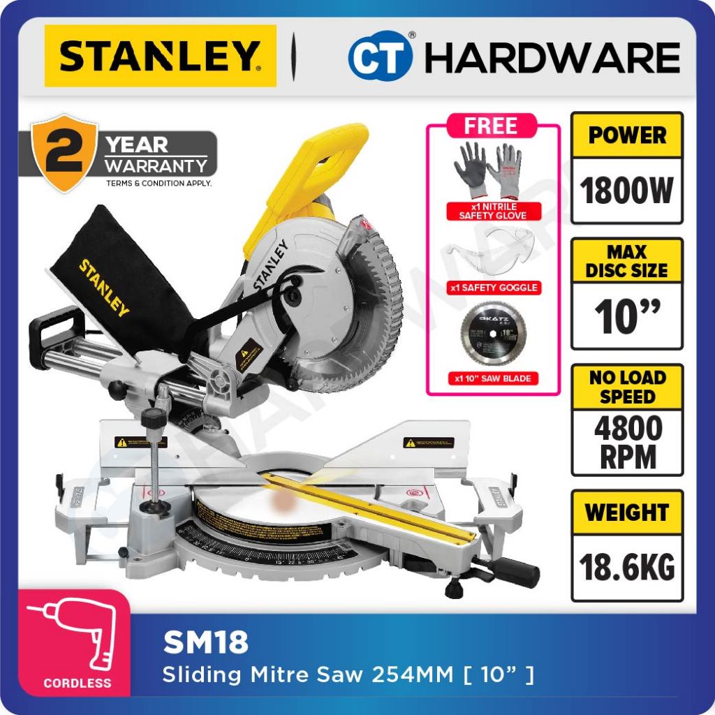 STANLEY SM18 CORDED SLIDING MITRE SAW 10" (254MM) | 1800W | 4800RPM ...
