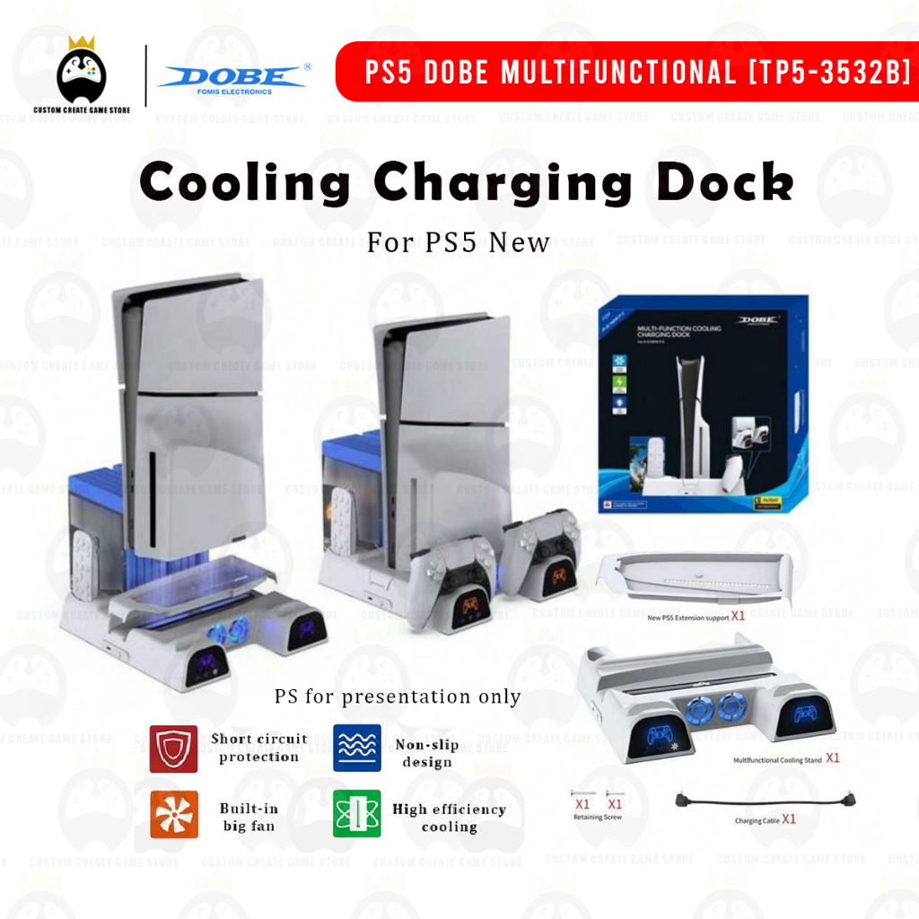 DOBE PS5 FAT PS5 SLIM DIGITAL DISC Multi Function Cooling Stand Dual ...
