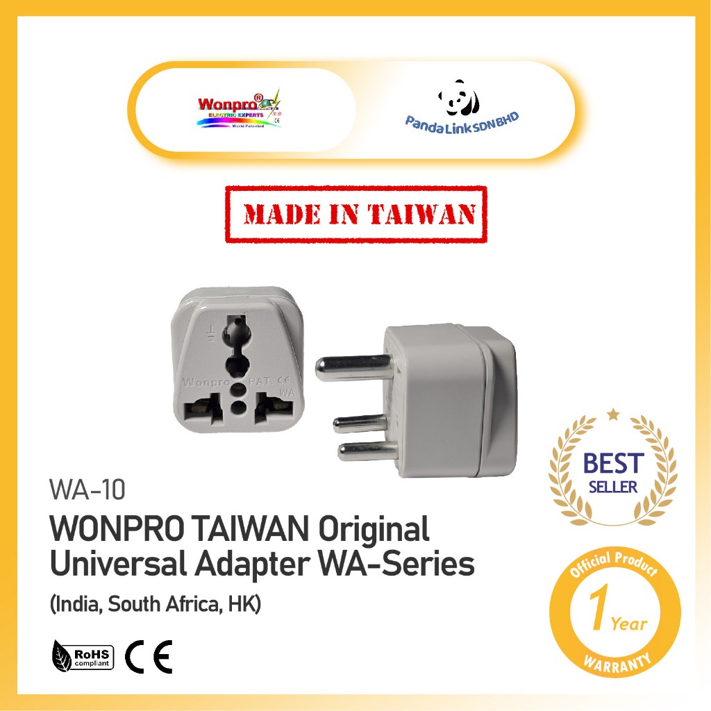 WONPRO WA-10 Taiwan Original Universal Adapter Travel Adapter WA-Series (India, South Africa, HK ...