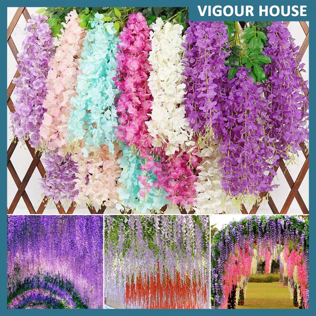 Artificial Fake Wisteria Vine Ratta Hanging Silk Flowers String Home ...