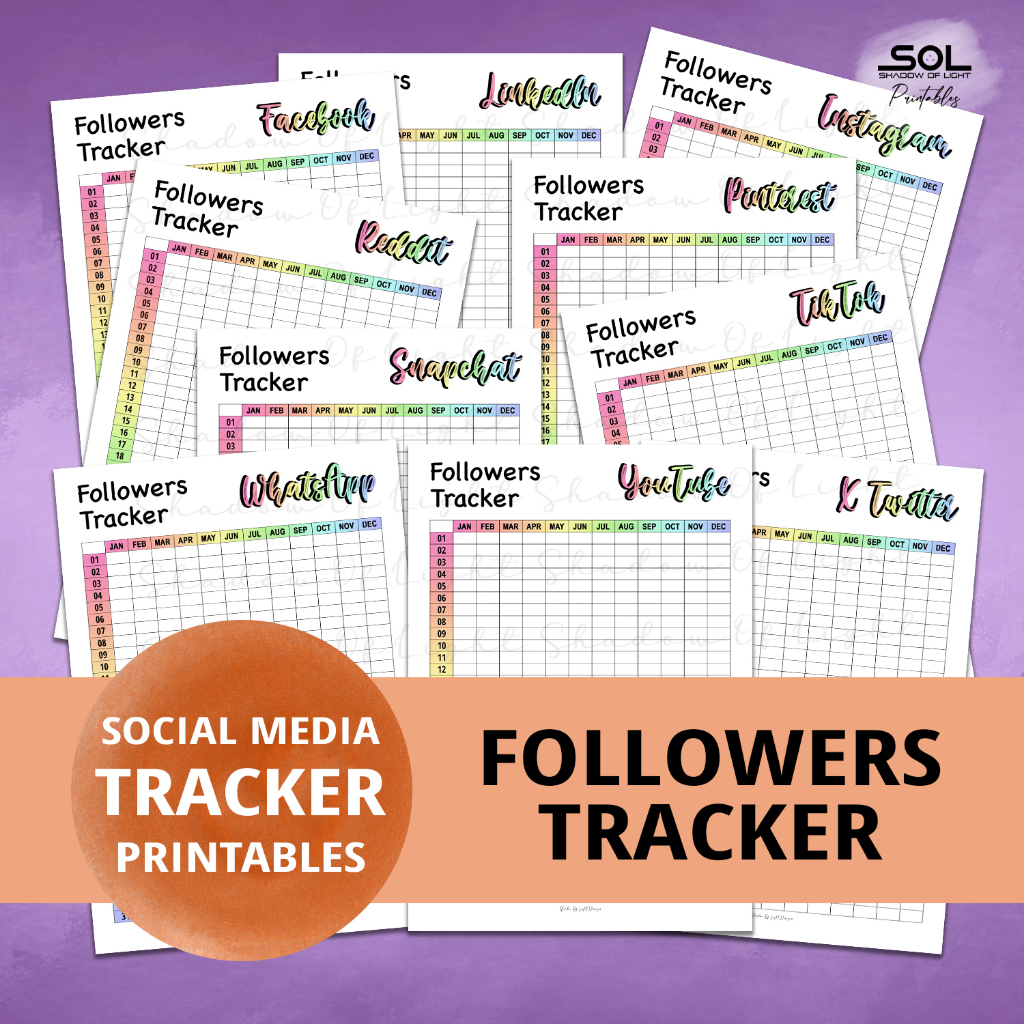 Printable Followers Tracker | Social Media Trackers | PDF | Yearly ...