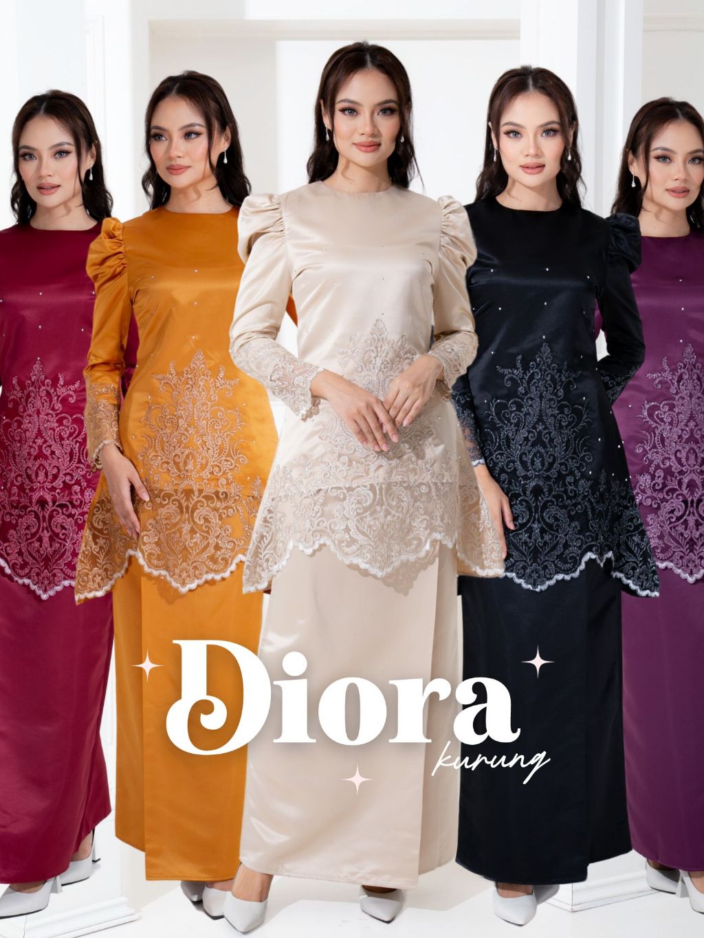 [NEESTYLE] DIORA • Baju Raya 2024 Baju Kurung Moden Puff Satin Lace ...