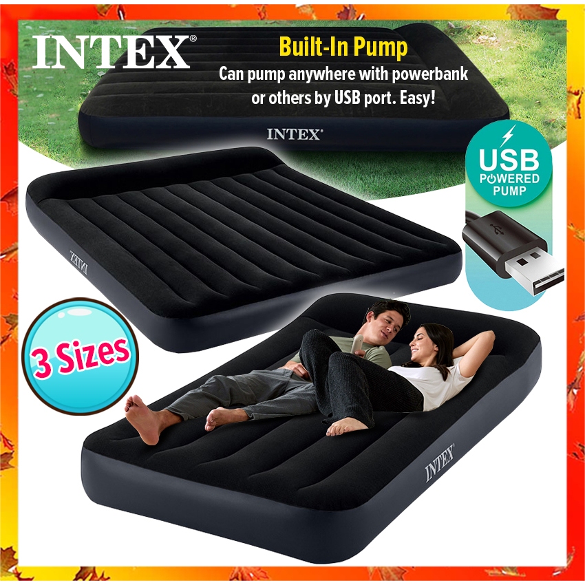 INTEX 3 Sizes Black USB Air Bed Built-In Pump Twin Queen King Mattress ...
