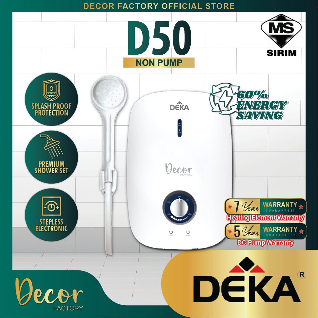 DEKA Water Heater DEKA D50 Non Pump Instant Heat Shower Heater White ...
