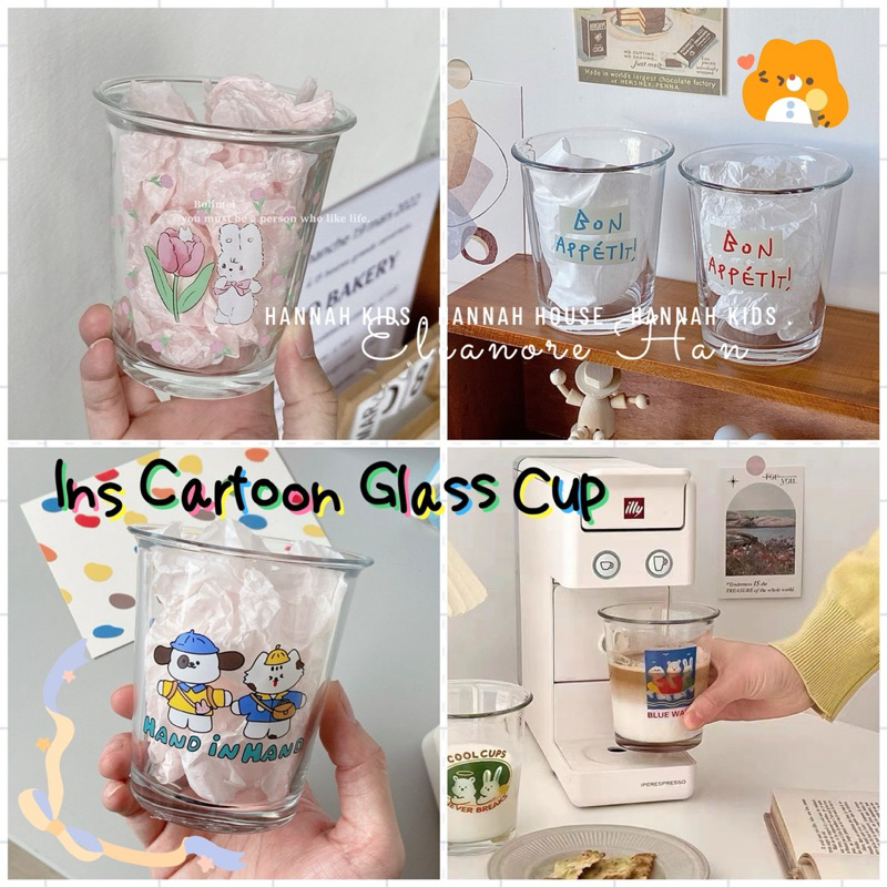 Ins Korean Letter Rabbit & Bear Coffee Cup Glass Cup Water Cup Tea Cup ...