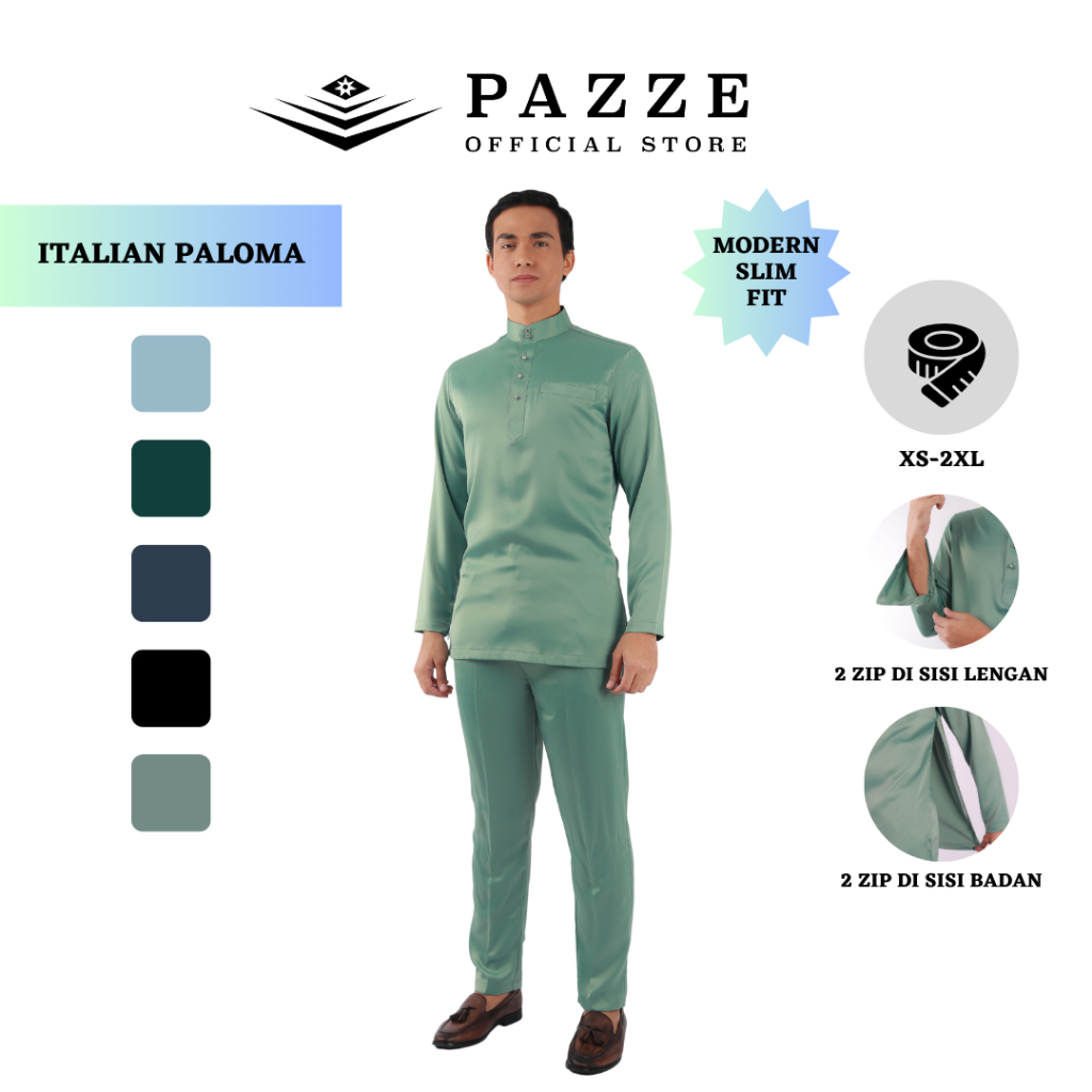 Pazze Baju Melayu Italian Paloma Series - Powder Blue Emerald Green ...