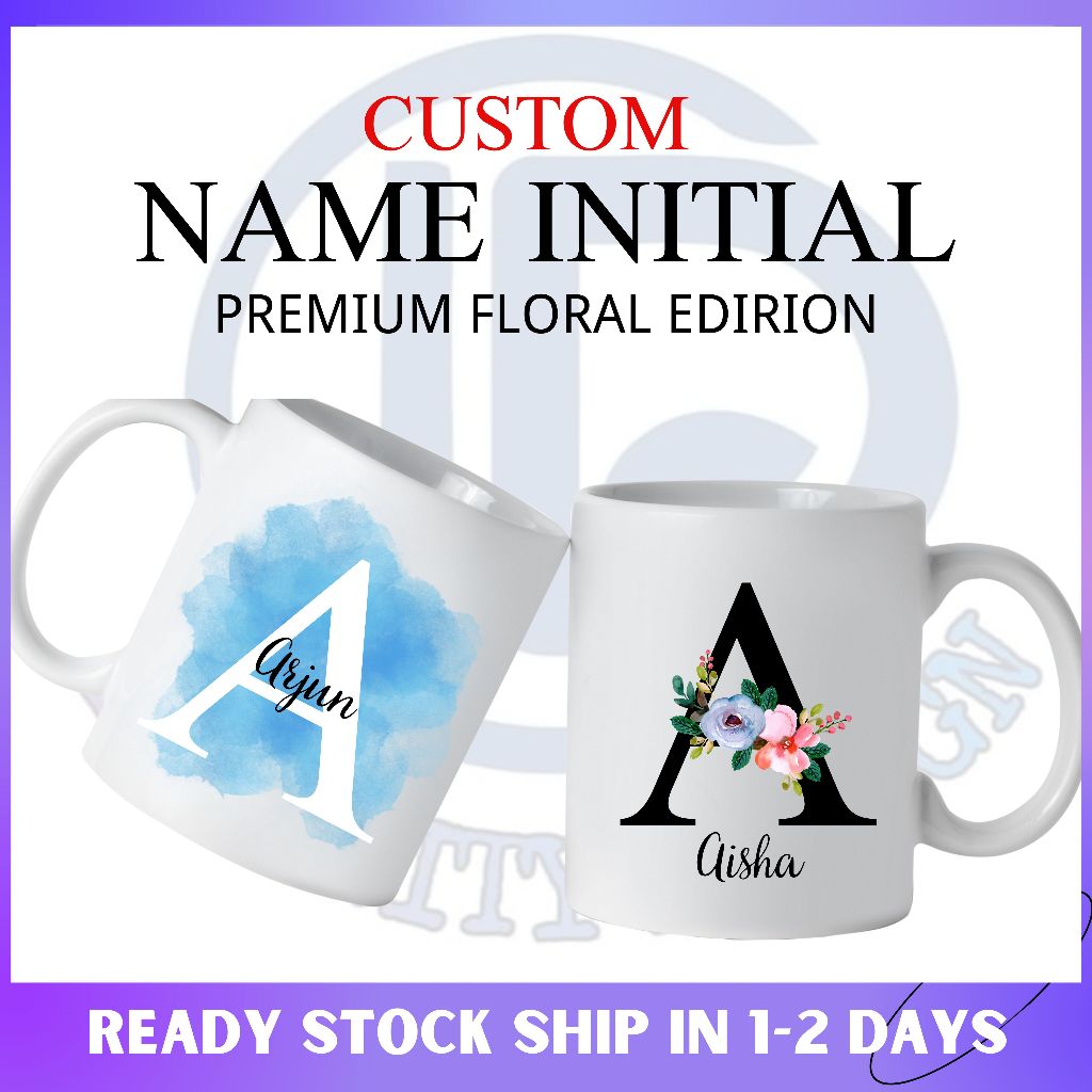 [HOT]🔥 Custom Mugs Name Initial FLOWER Personalized🔥 Alphabet Bunga ...