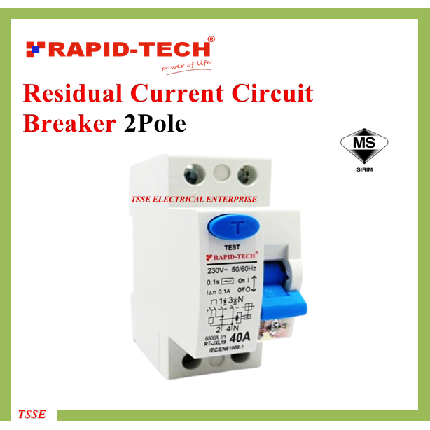 🔥READY STOCK🔥RAPID-TECH 2 Pole ELCB / RCCB 40A 63A 100mA Circuit ...