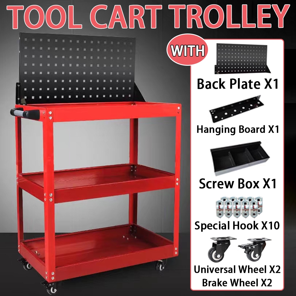 3-tier Metal tool trolley Car repair tool cart maintenance steering ...
