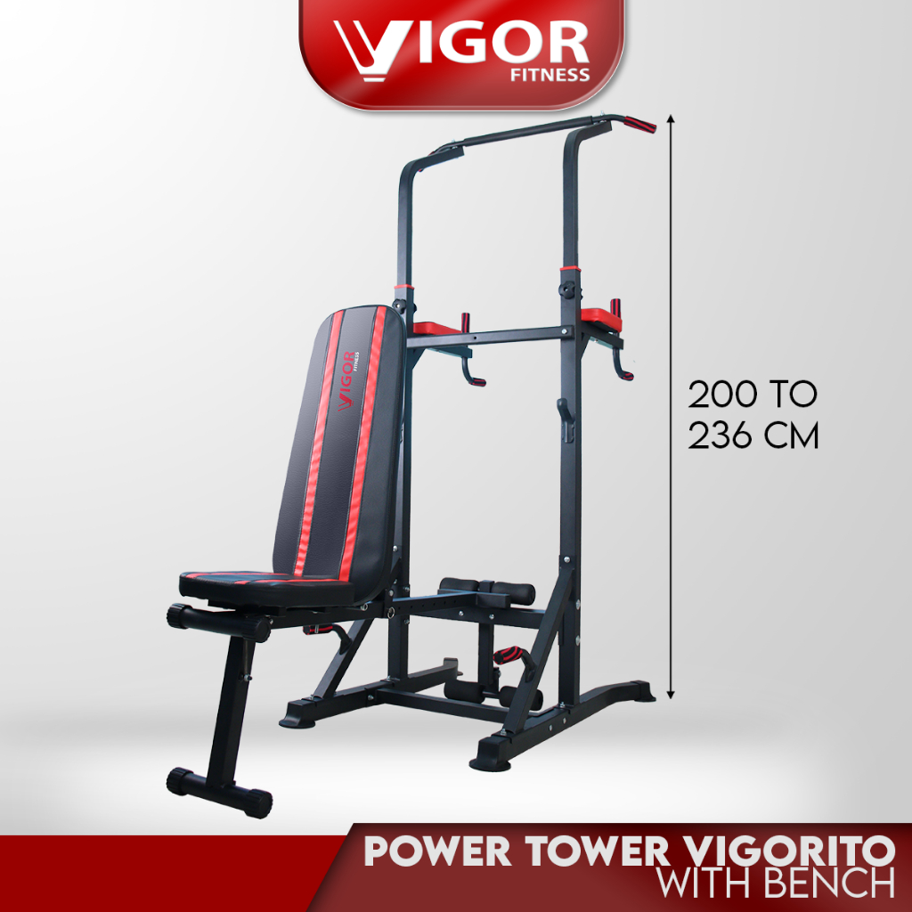 Vigor Fitness Power Tower Vigorito Pull Up & Dip Up Station With Bench ...