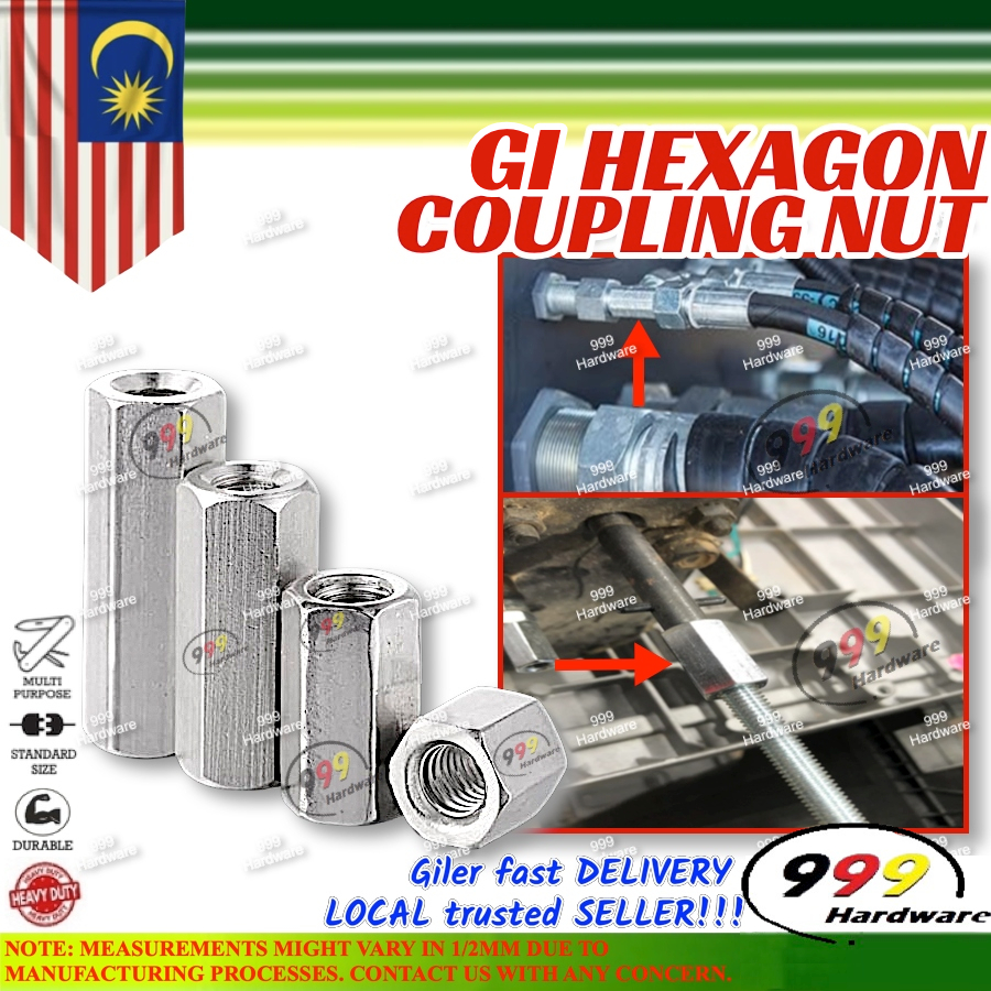999 GALVANIZED HEX COUPLING LONG NUT / THREADED BAR ROD JOINT NUTS ...