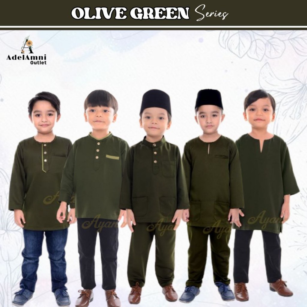 Tema Olive Green Kurta Baju Melayu Budak Lelaki Kids Plain Muslim ...