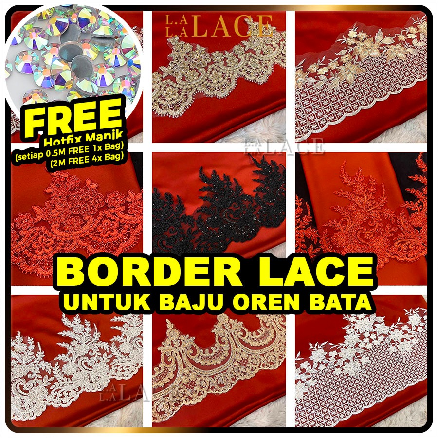 Oren Bata Border Lace Besar untuk Baju / Burnt Orange Border Baju Renda ...