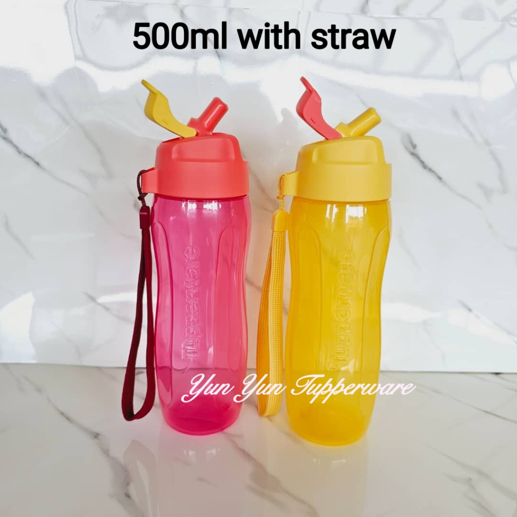 🔥LIMITED🔥Tupperware Slim Eco Bottle with Straw 500ml / 1L - Oren / Red ...