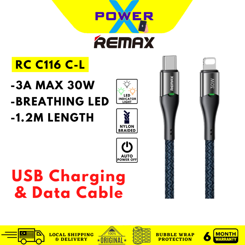 Remax RC-C116 C-L PD 30W Type-C to IP Auto Power Off Fast Charging ...