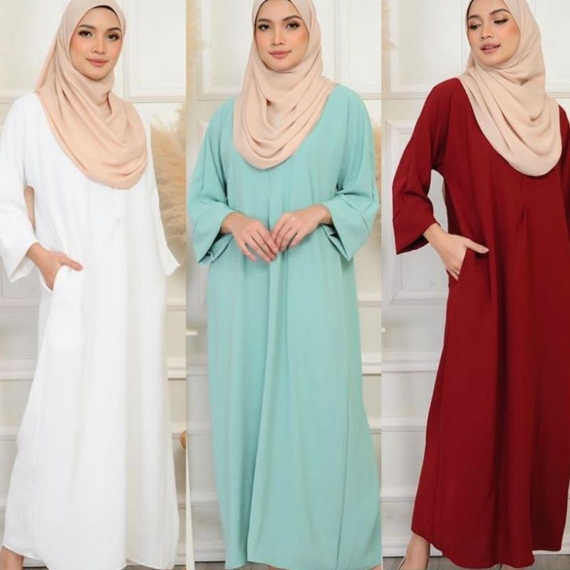 Kaftan Dress Muslimah Baju raya 2024 CEY Crepe Ironless | Shopee Malaysia
