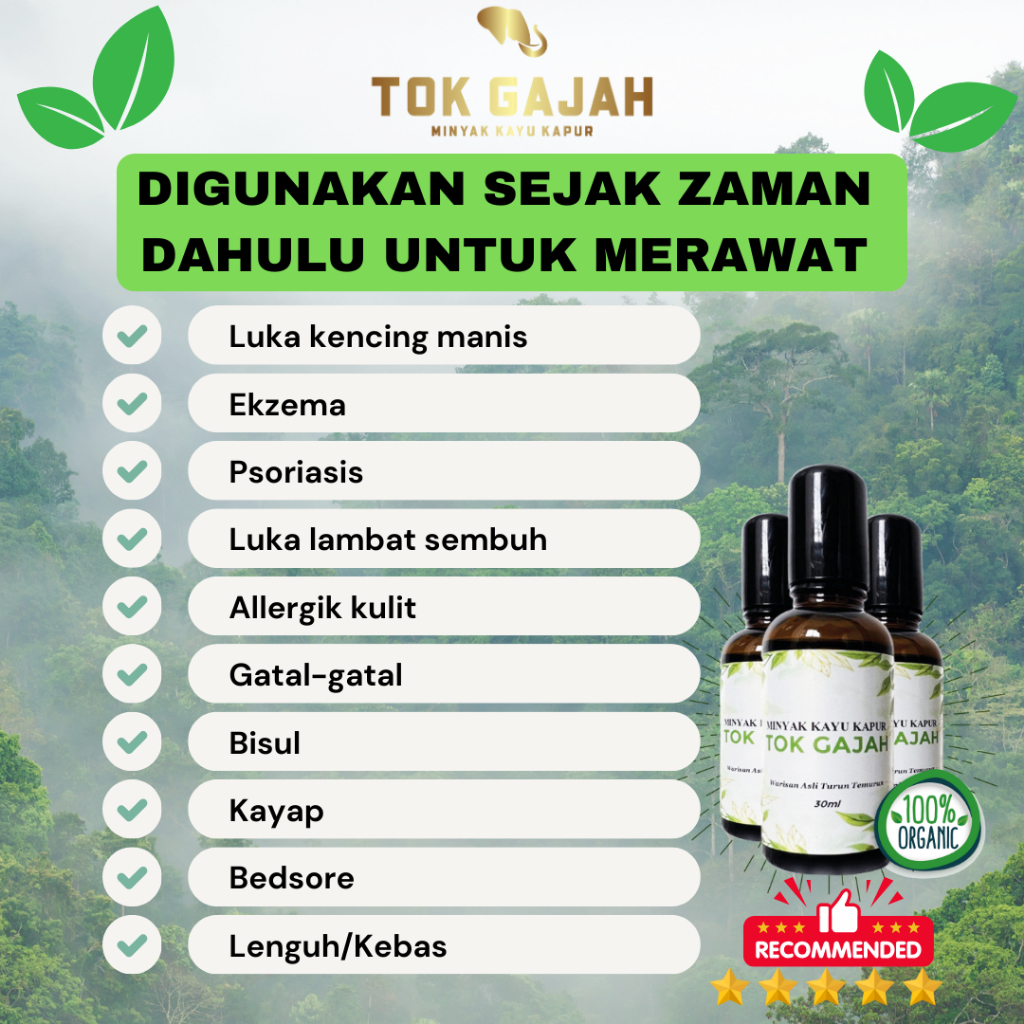 Minyak Tok Gajah 100% Pati MInyak Kayu Kapur untuk ekzema, psoriasis ...