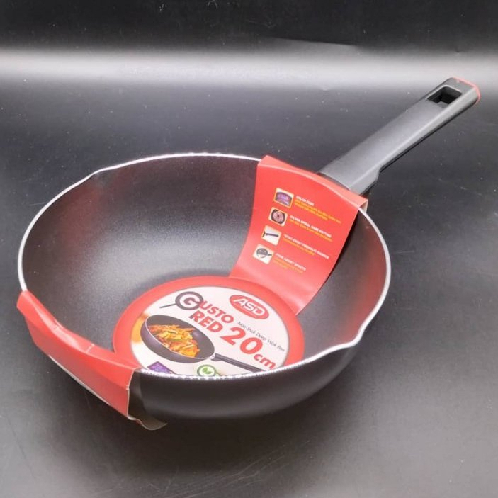 ASD GUSTO RED NON-STICK DEEP WOK PAN (20/22/24/26/28/30CM) | Shopee ...
