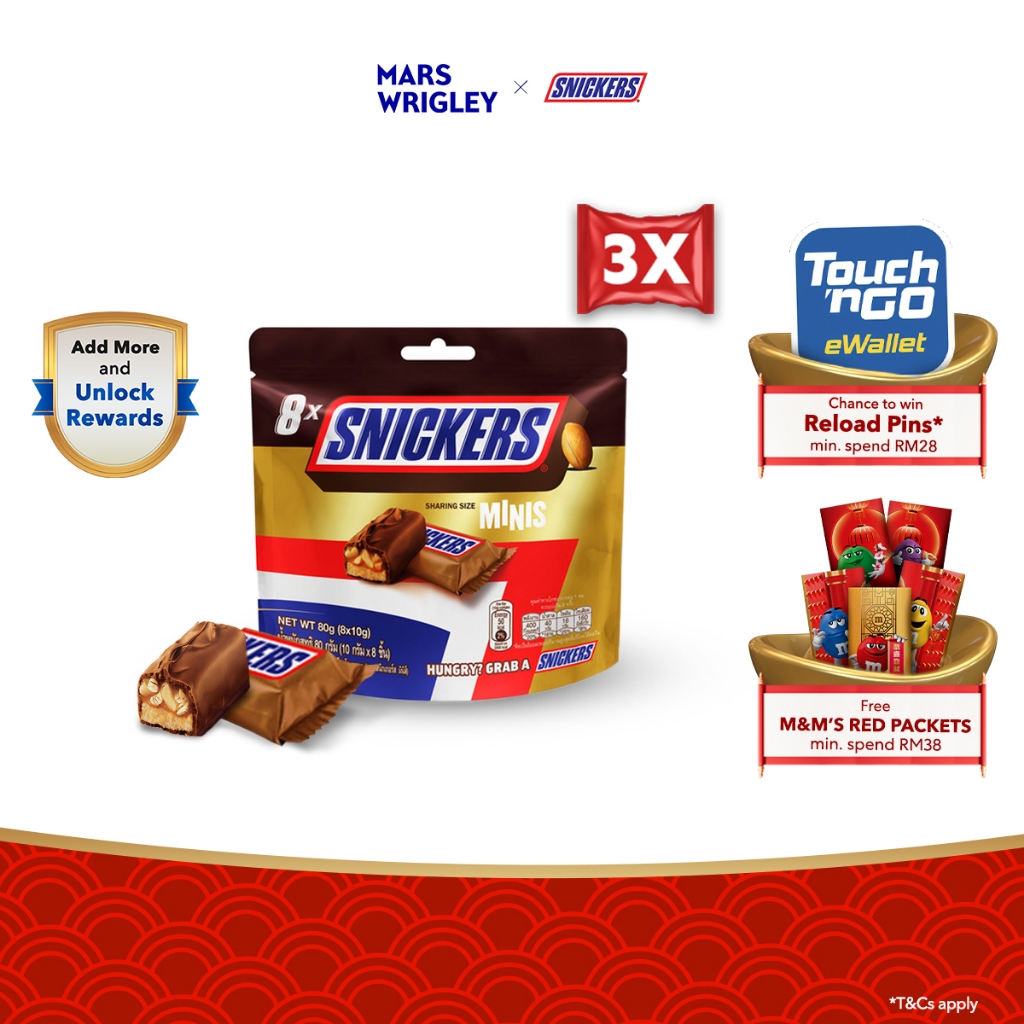 [Bundle of 3] Snickers Peanut Bar Share Bag 80g Chocolate / Recharge ...